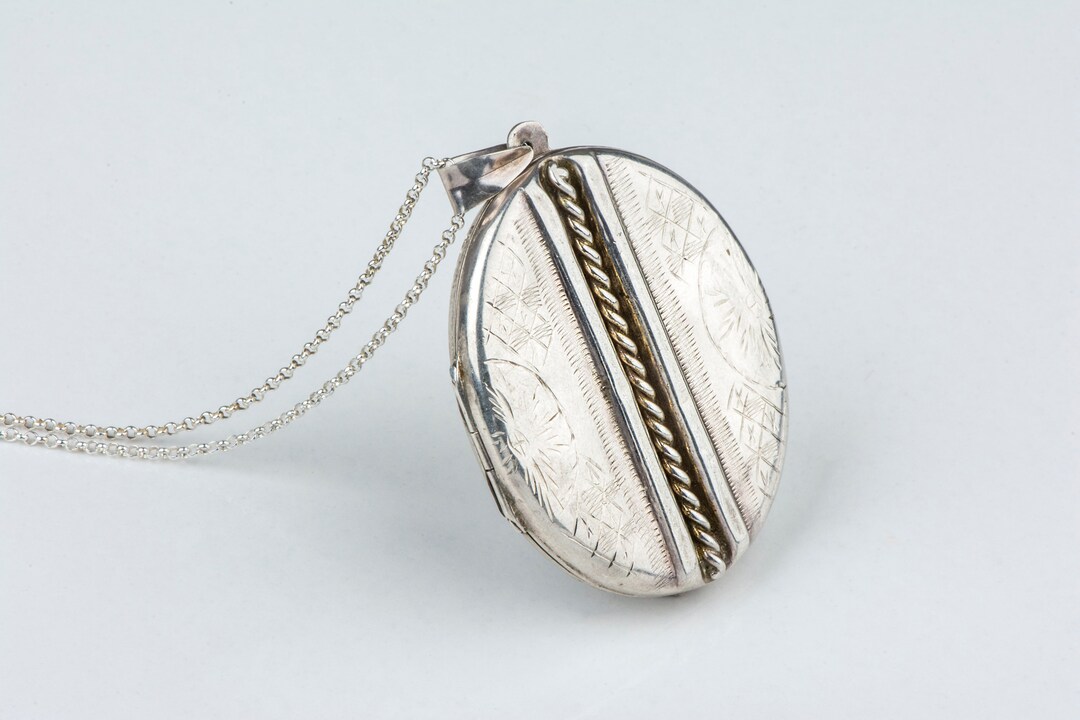 Antique Huge Sterling Silver Locket Necklace With Twisted Design and ...