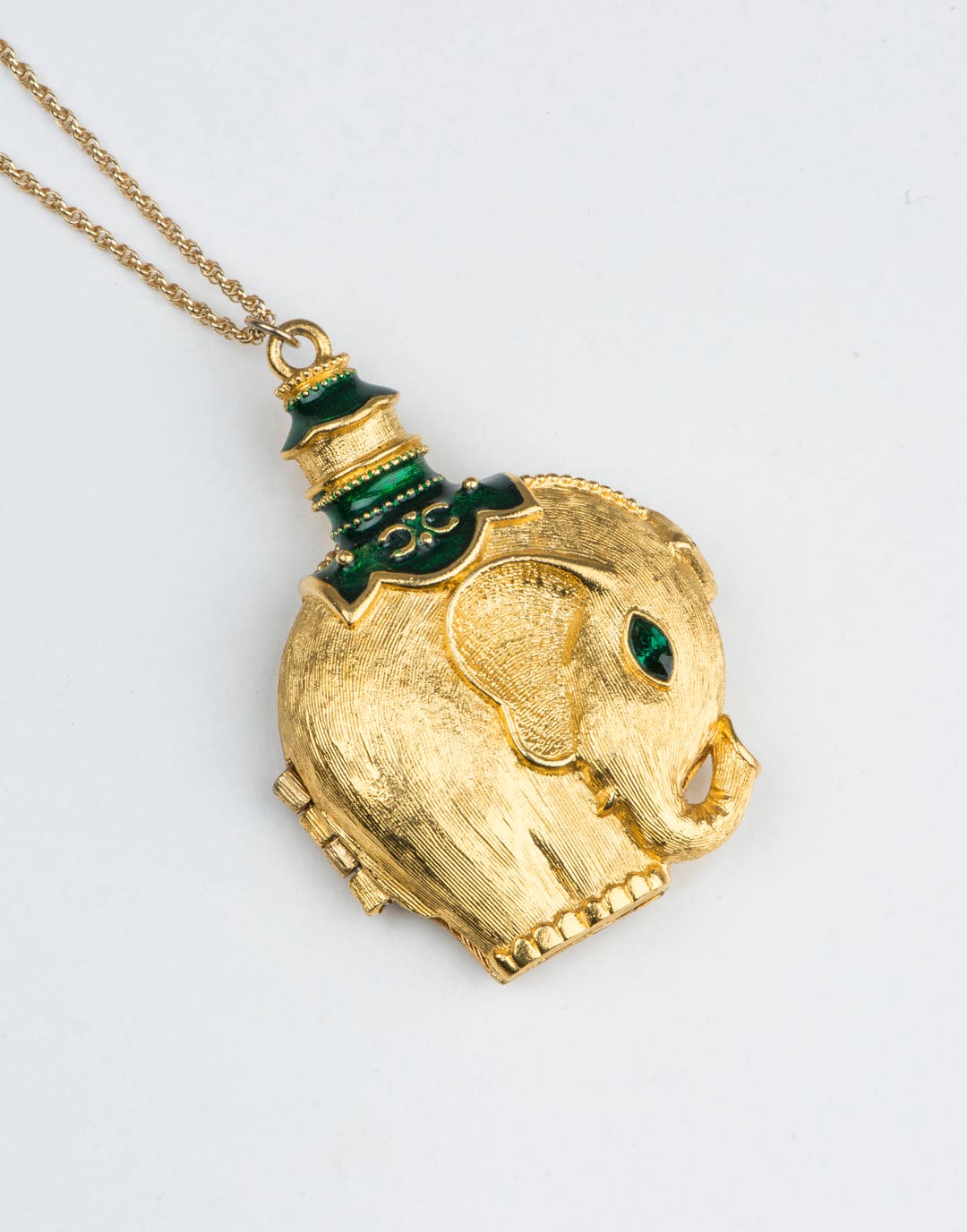 Vintage Gold Elephant Locket Necklace, Long Elephant Necklace, Gold ...