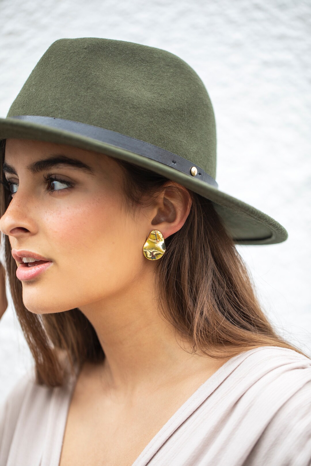 Gorgeous Large Post Earrings, Matte Wavy Gold Stud Earrings, Organic ...