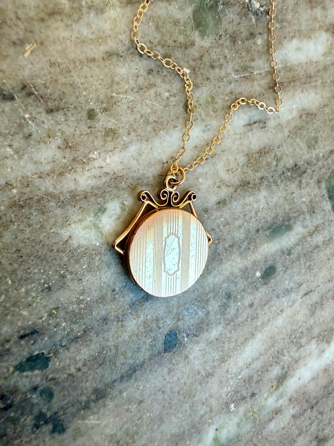 Antique Ornate Striped Locket With Removable Photo Frames and Monogram ...