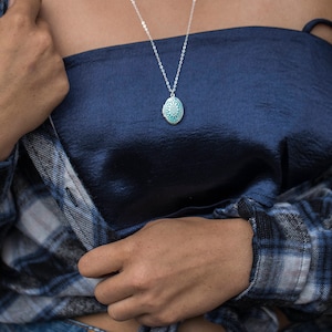 Ornate Turquoise Small Gold Locket Necklace, Long Oval Locket Blue ...