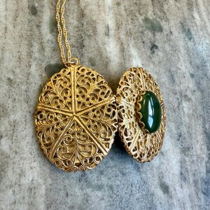 Vintage Large Filigree Jade Stone Locket, Green Stone Jade Necklace ...