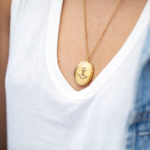 Anchor Necklace, Nautical Sailor Gold Anchor Locket, Vintage Locket ...