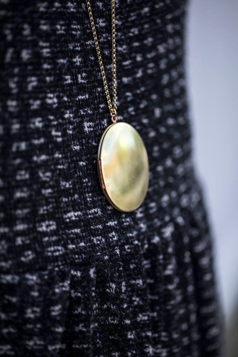 Large Simple Locket Necklace, Plain Long Oval 1960s Simple Brass ...