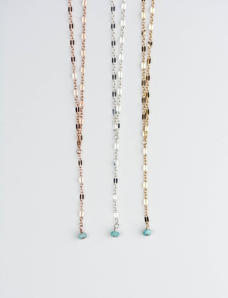 Shiny Gold Chain and Tiny Stone Y Necklace, Delicate Amazonite Light ...