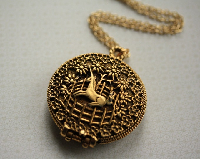 Unicorn Locket Necklace, Vintage Fairy Tale Pendant, Whimsical Fantasy ...