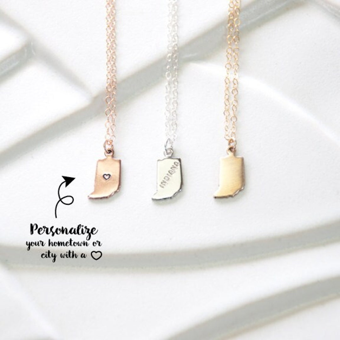 Hand Stamped Indiana State Necklace, Tiny Indiana Charm, Gold Indiana ...