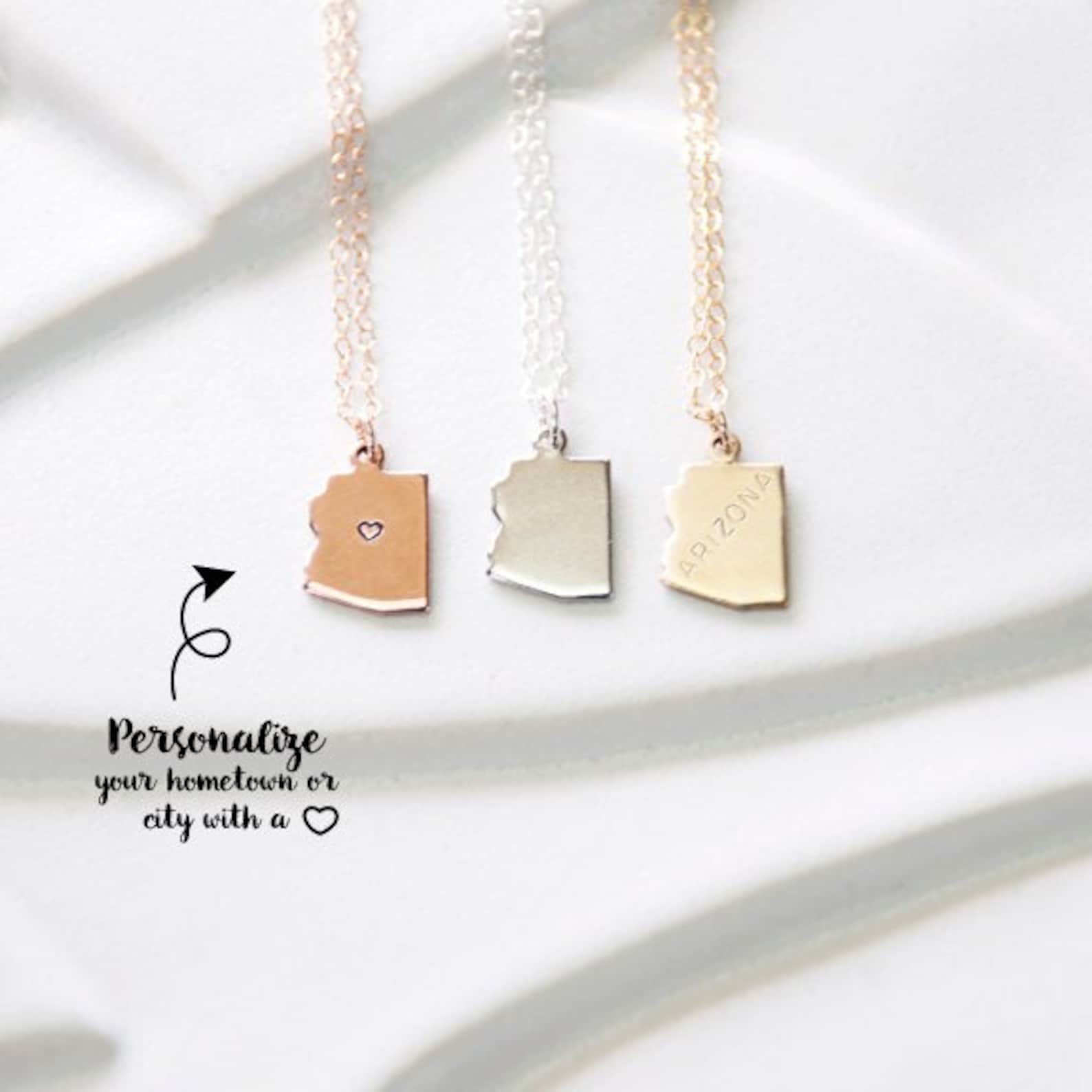 Arizona State Charm Necklace Gold Arizona Necklace Heart - Etsy