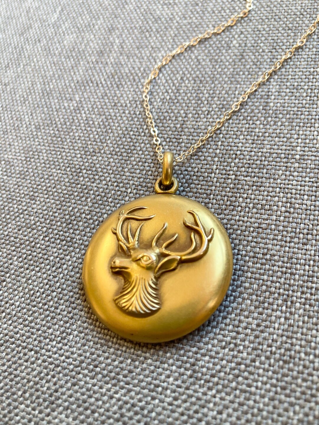 Early 1900s Stag Deer Antique Gold Filled Locket, Hayden Locket, Long ...