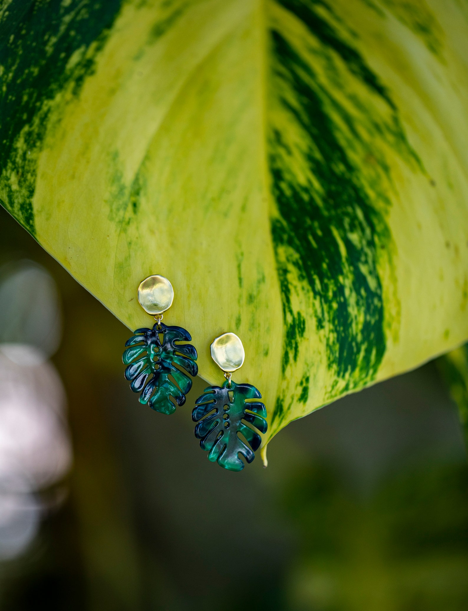Monstera Leaf Earrings With Wavy Matte Gold Ear Posts Long - Etsy