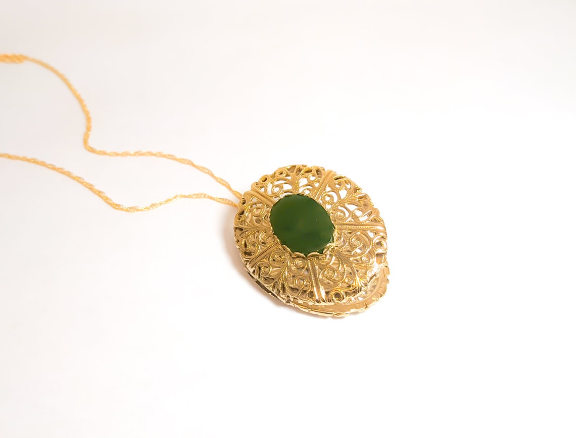 Vintage Large Filigree Jade Stone Locket Green Stone Jade - Etsy