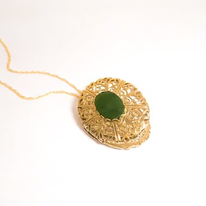 Vintage Large Filigree Jade Stone Locket, Green Stone Jade Necklace ...