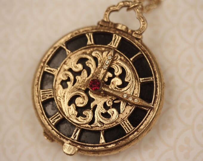Antique Watch Locket Necklace Red Stone Necklace Locket - Etsy