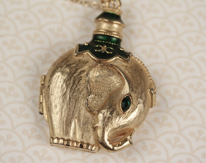 Elephant Locket Necklace Vintage Gold Pendant Long Chain - Etsy