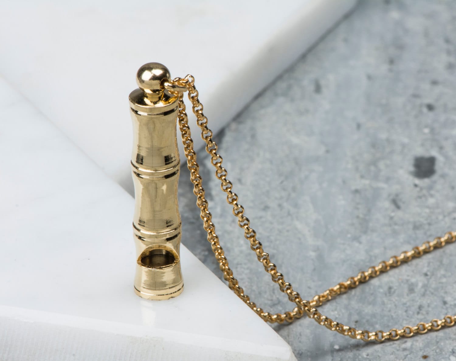 Bamboo Whistle Necklace Long Gold Metal Whistle Pendant | Etsy