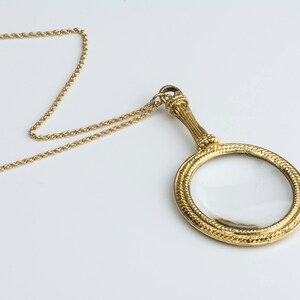 Vintage Magnifying Glass Necklace, Long Magnifier Pendant, Ornate Art ...
