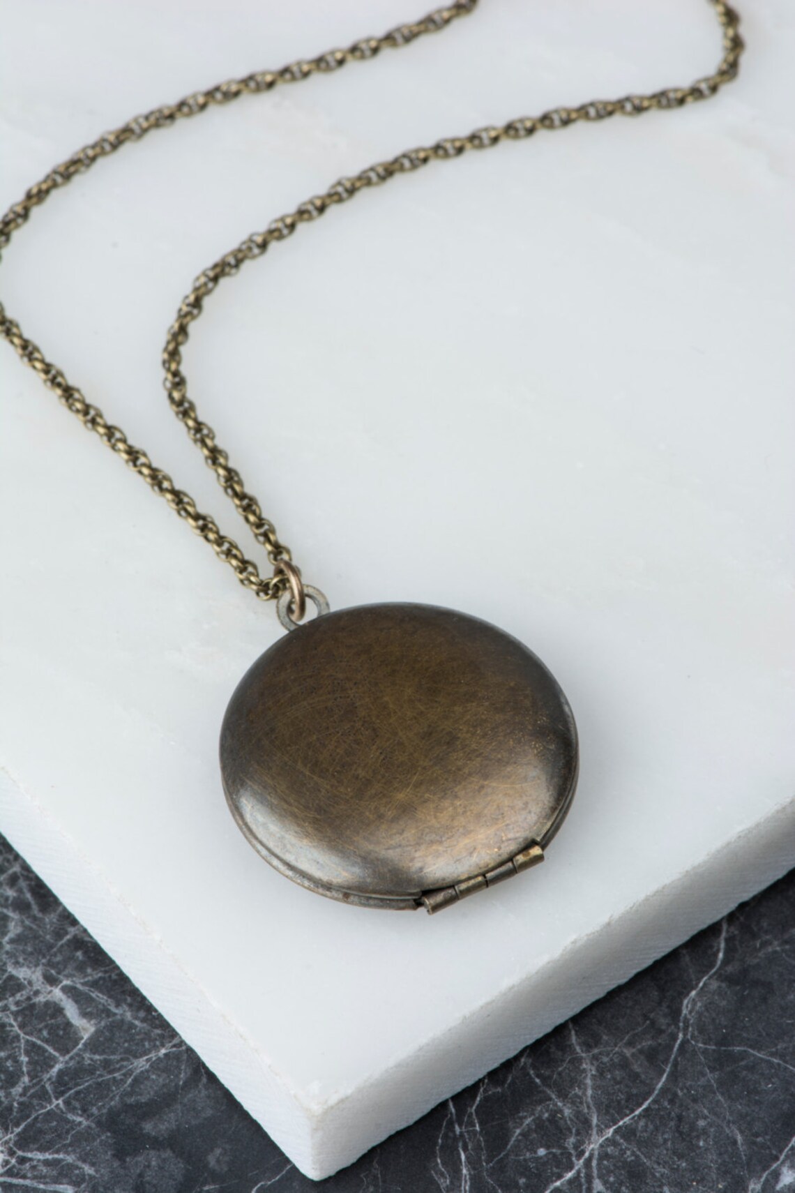 Dark Locket Simple Necklace Brass Antique Locket Small - Etsy