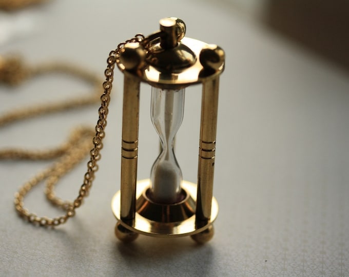 Hourglass Necklace, Pendant With Long Chain, Timepiece Pendant, Gold ...