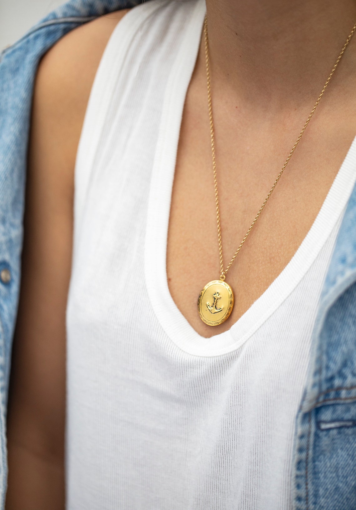 Anchor Necklace Nautical Sailor Gold Anchor Locket Vintage | Etsy