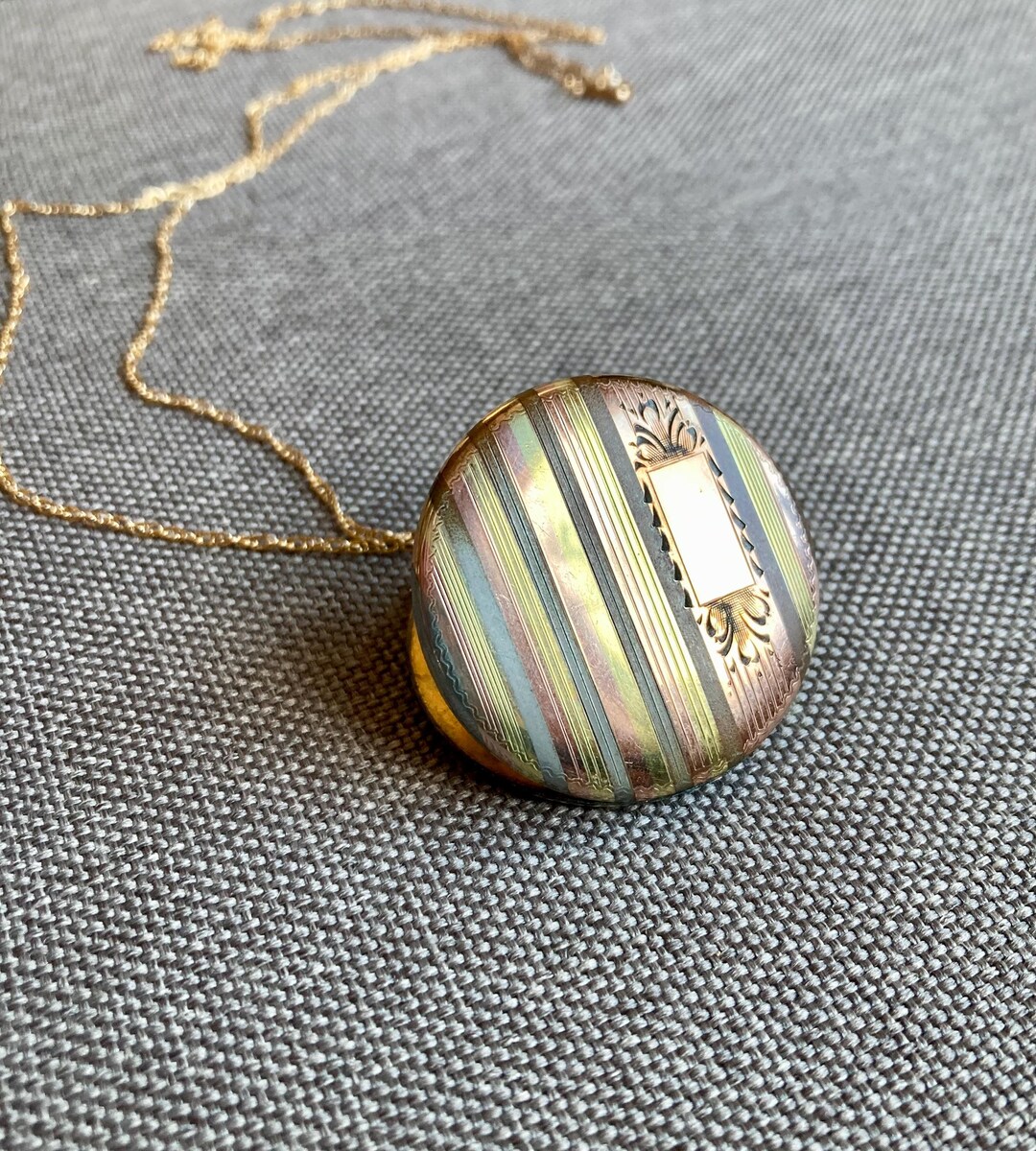 Tri-striped Locket With Rose, Gold and and Antiqued Silver, Vintage Tri ...