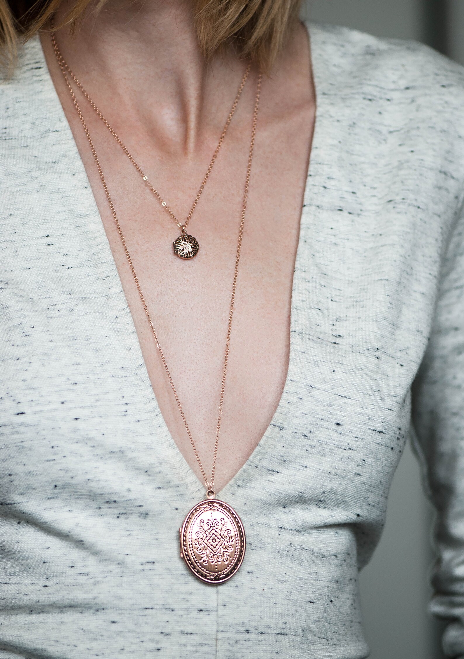 Long Rose Gold Necklace, Floral Jewelry, Large Rose Gold Locket, Oval ...