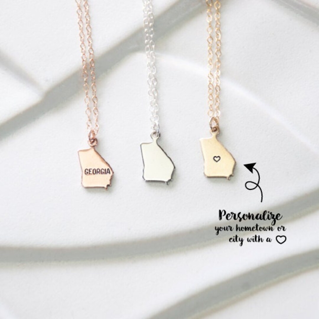 Small Necklaces for Women, State Necklace With Georgia, Personalized ...