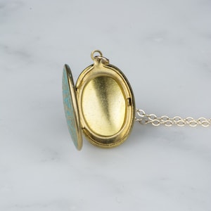 Ornate Turquoise Small Gold Locket Necklace, Long Oval Locket Blue ...