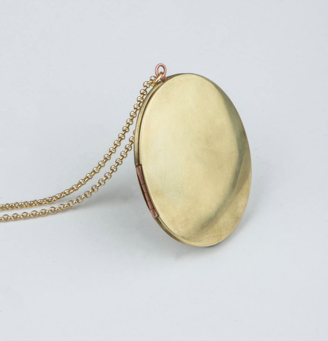 Large Simple Locket Necklace, Plain Long Oval 1960s Simple Brass ...