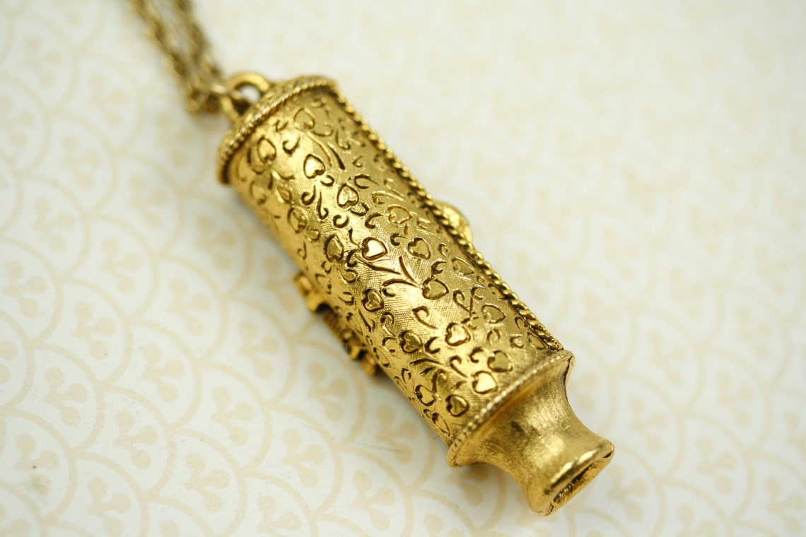 Long Vintage Gold Whistle Locket Necklace Large Whistle - Etsy