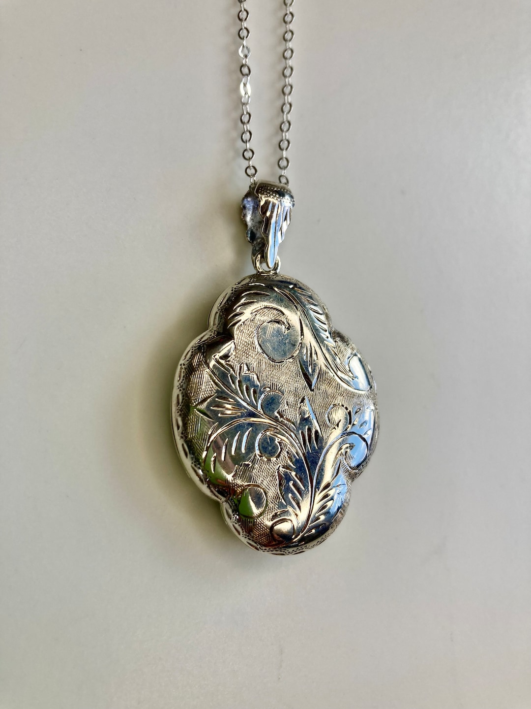 Unique Sterling Silver Floral Locket With Etched Floral Design and ...