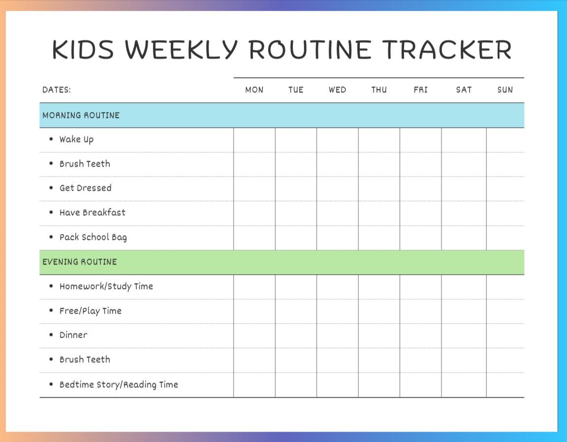 Kids’ Weekly Routine Tracker – Fun & Easy Way to Build Healthy Habits ...