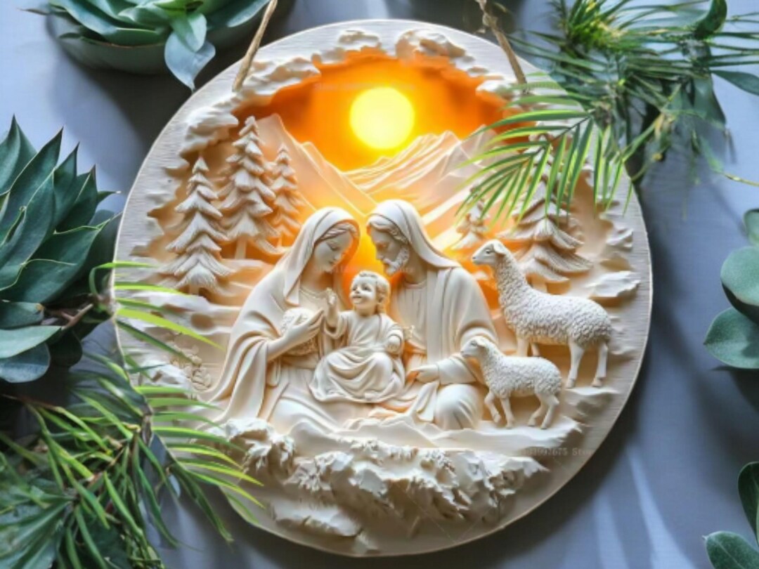 2D Nativity Scene Wooden Sign - Religious Wall Hanging With Relief ...