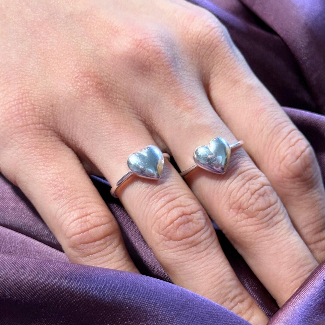 925 Sterling Silver Puffed Heart Ring, Dainty Romantic Jewelry, Bold Heart Ring, Real Silver ...