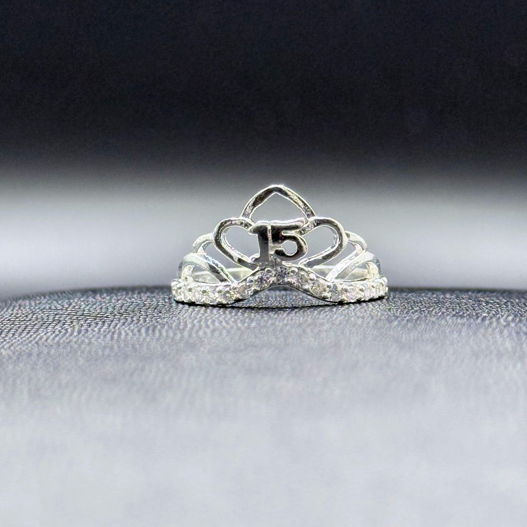 925 Sterling Silver Quinceañera Ring, Quince Crown Ring, Dainty Silver ...