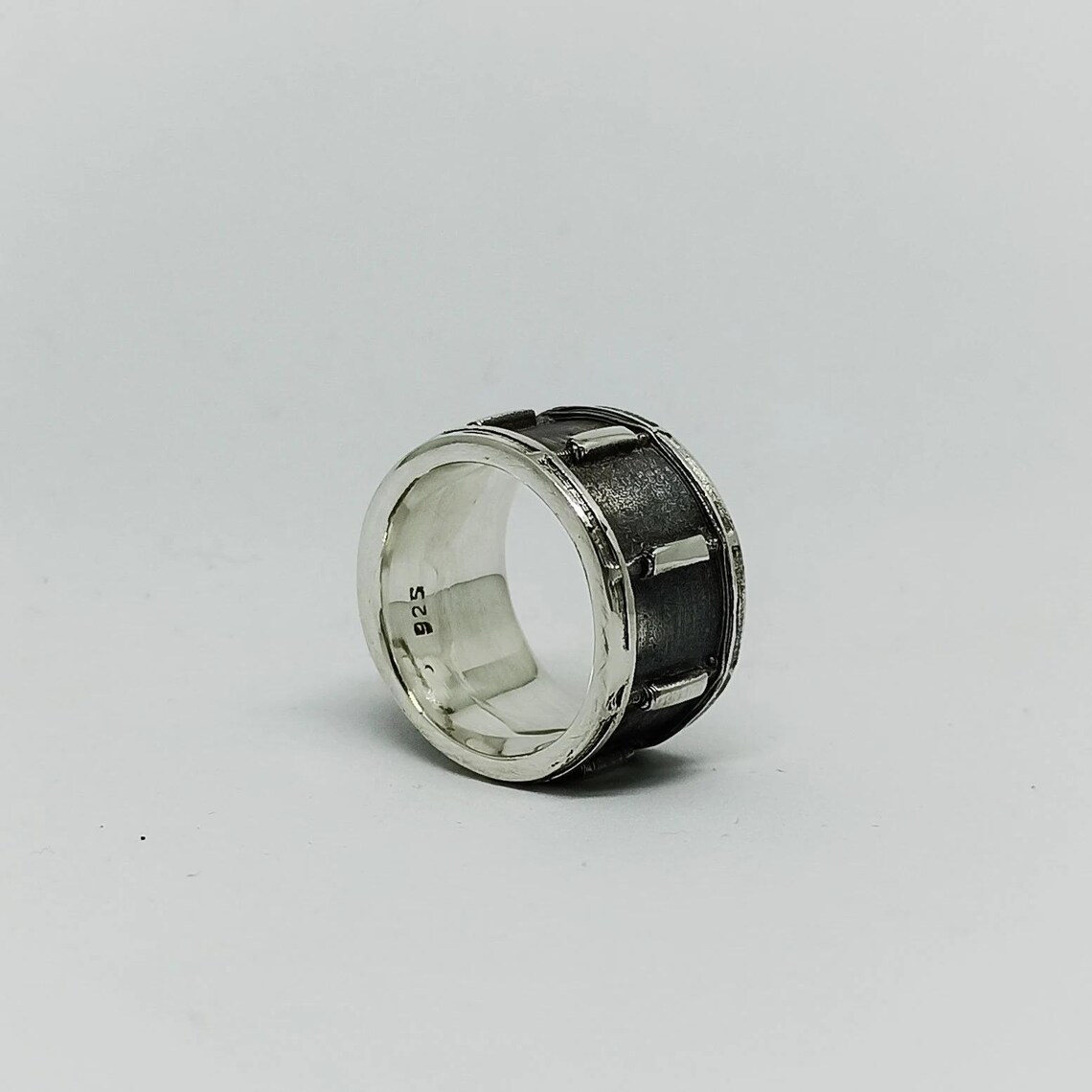 Snare Drum Ring 925 Sterling Silver Solid Body Ring music Ring rocker ...