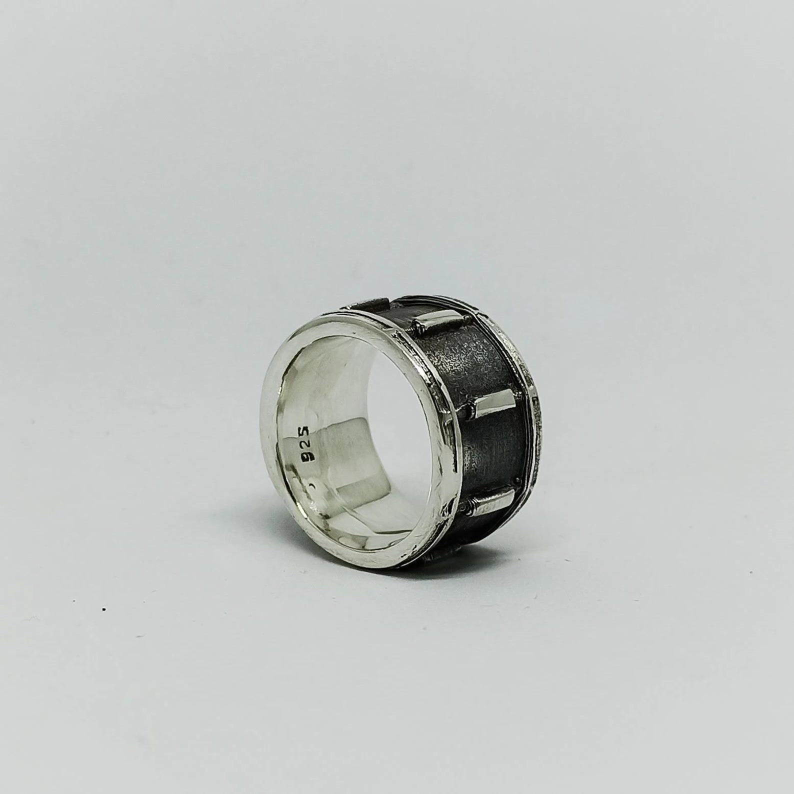 Snare Drum Ring 925 Sterling Silver Solid Body Ring music Ring rocker ...