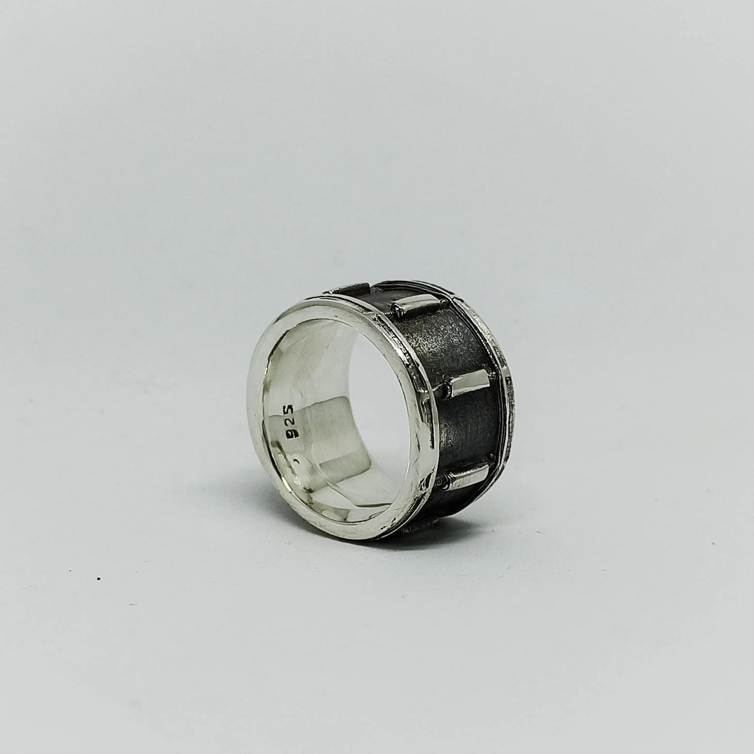 Snare Drum Ring -925 Sterling Silver - Solid Body Ring -music Ring ...