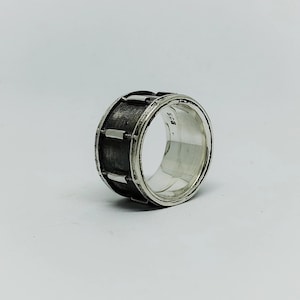Snare Drum Ring 925 Sterling Silver Solid Body Ring music Ring rocker ...