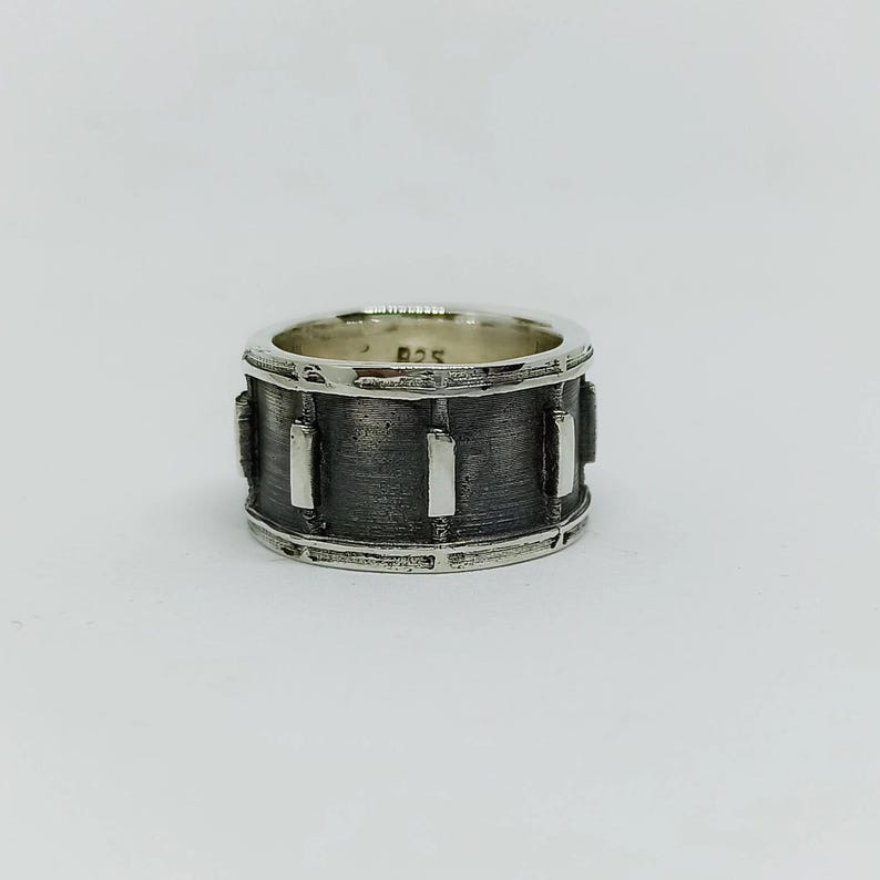 Snare Drum Ring 925 Sterling Silver Solid Body Ring music Ring rocker ...