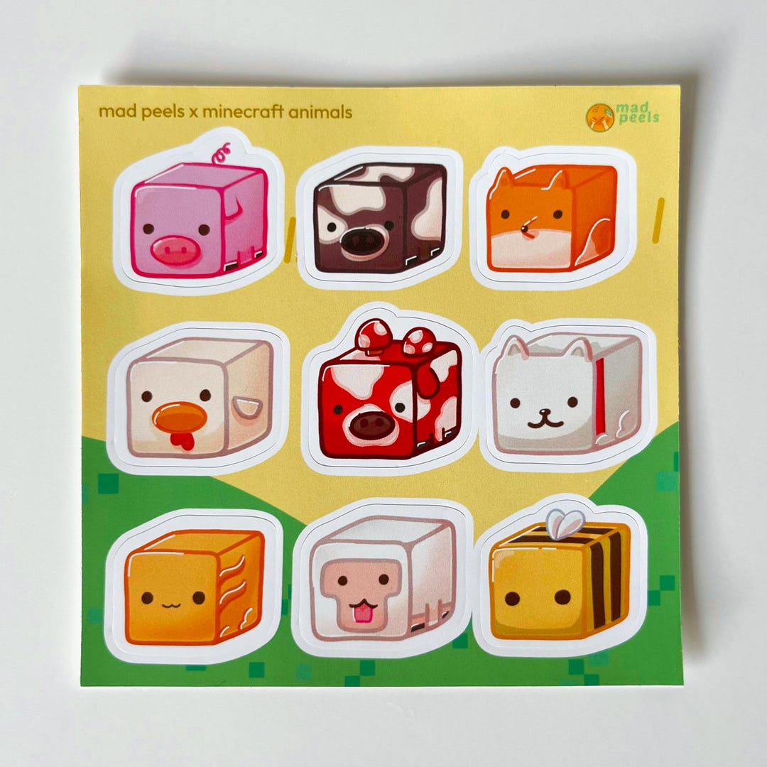 Mining Animal Chibi Cubes Vinyl Sticker Sheet - Etsy