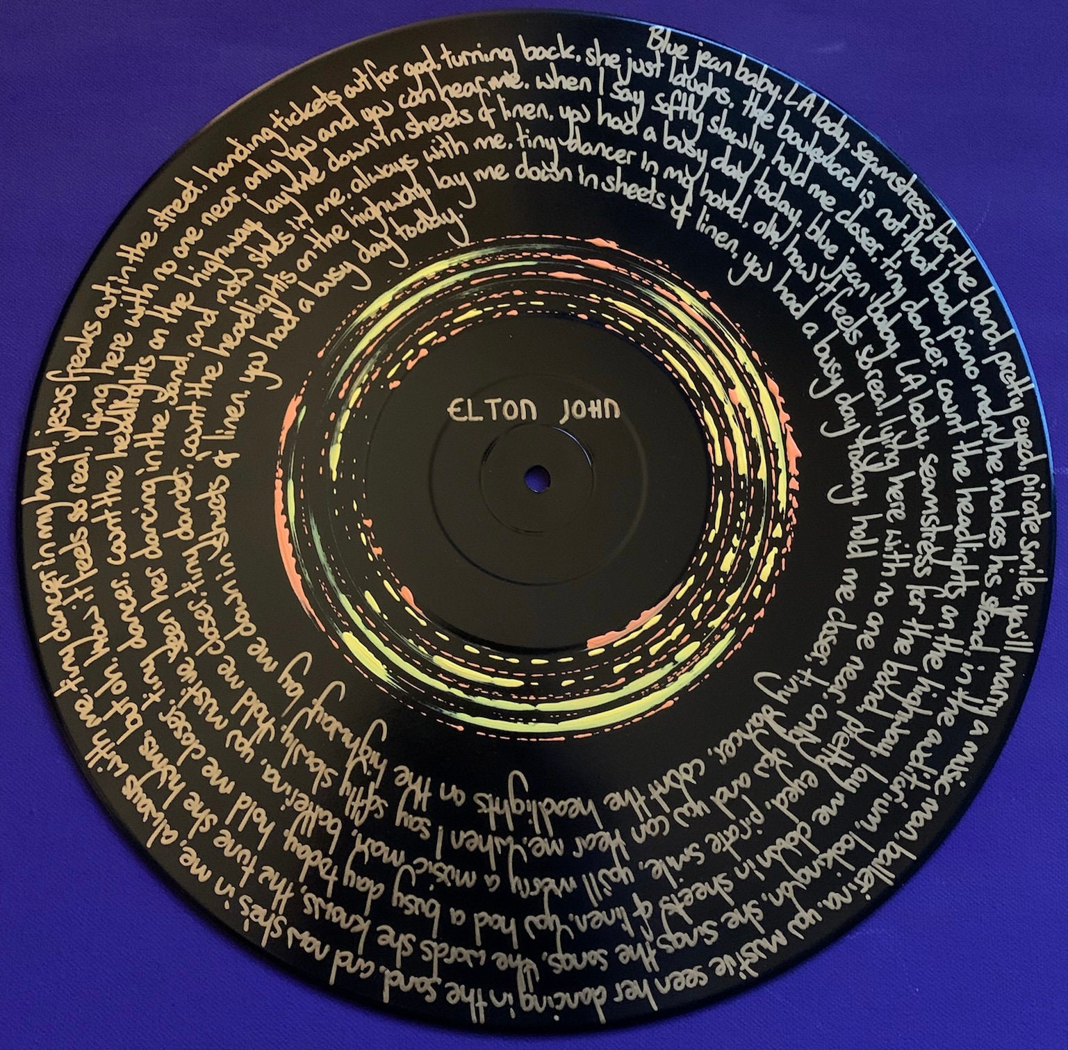 Elton John Tiny Dancer Hand Painted Lyrics Painting on Vinyl - Etsy