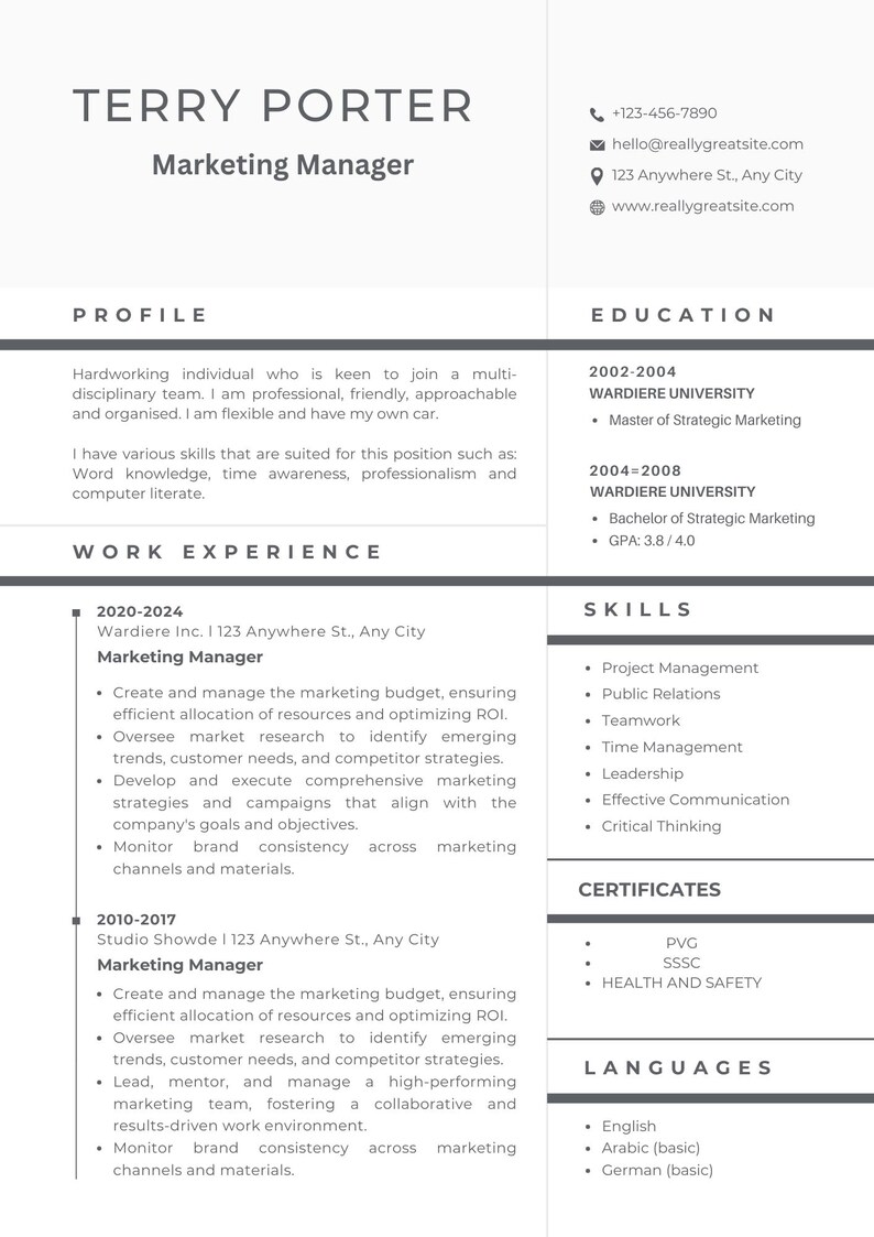 Professional Resume Template Modern Minimalist - Etsy