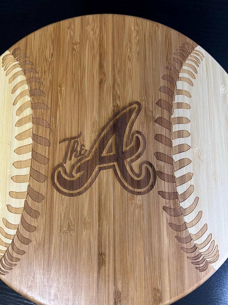 Baseball Shaped Cheese Board, Bamboo Charcuterie Board - Braves Logo - Etsy