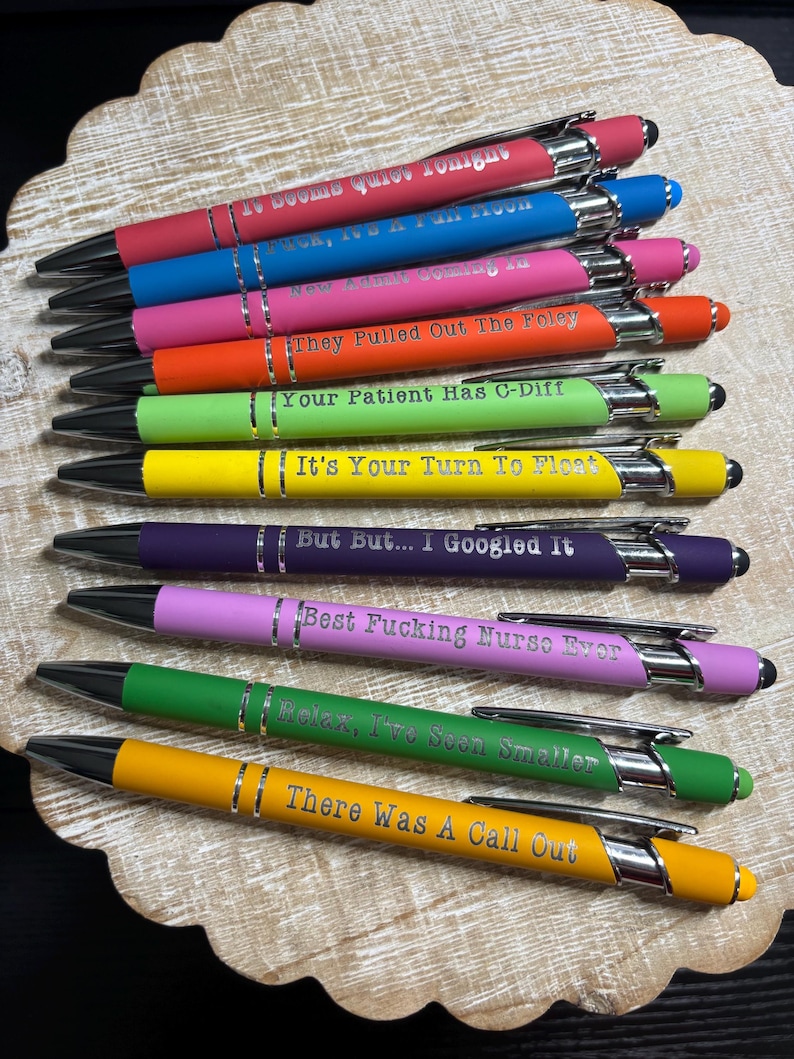 Snarky Nurse Pen Set: Funny Gag Gift, Clickable Stylus Pens - 10 Pack ...