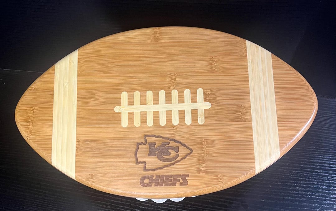 Football Shaped Cheese Board, Bamboo Charcuterie Board - KC Chief Logo ...