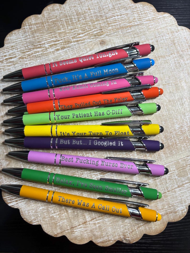 Snarky Nurse Pen Set: Funny Gag Gift, Clickable Stylus Pens - 10 Pack ...