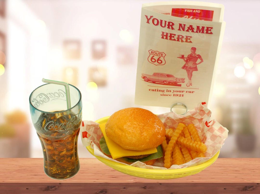 Fake Cheeseburger, Drink and Custom Menu Set Display Prop Made in ...