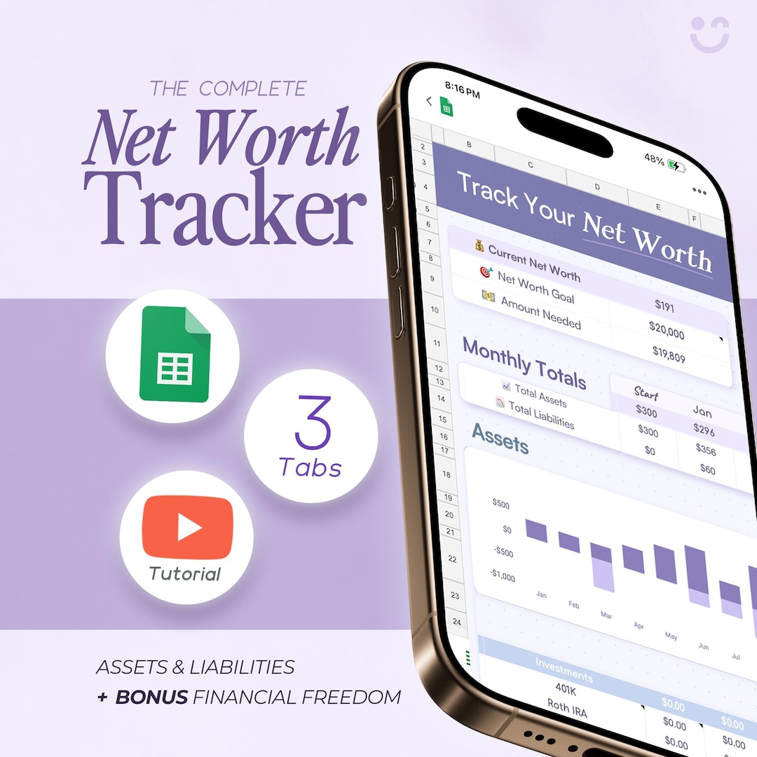 Net Worth Tracker Spreadsheet Budget Dashboard Financial Planner Bank ...