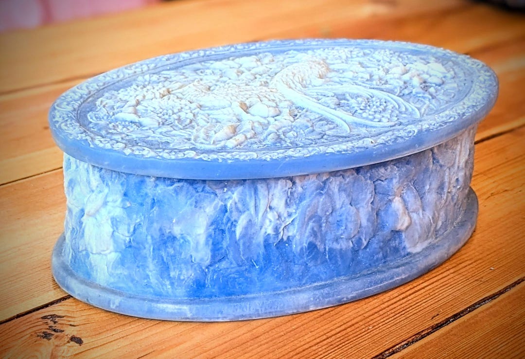 Beautiful Vintage Incolay Oval Jewelry Box-light Blue-bird of Paradise ...