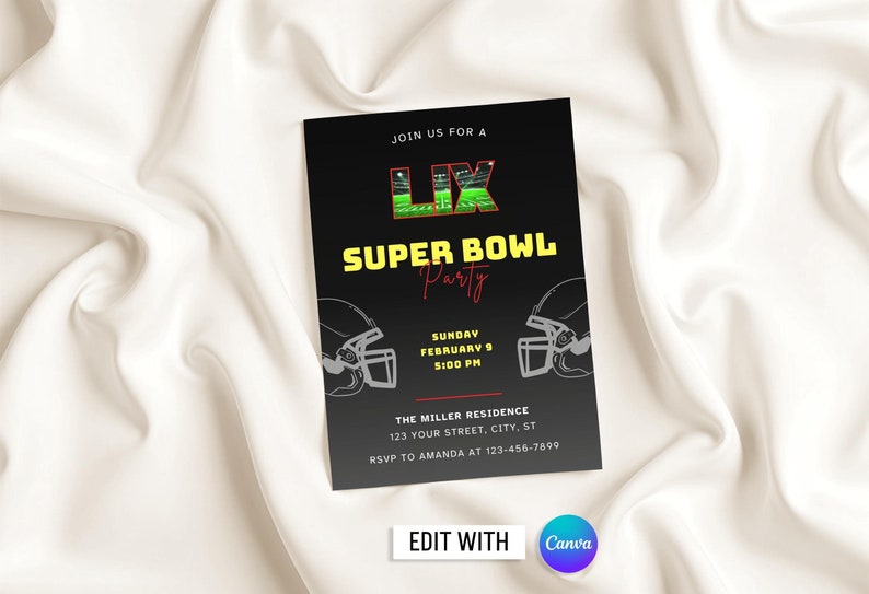 Editable Super Bowl 2025 Invite, Canva Super Bowl Watch Party Invite ...